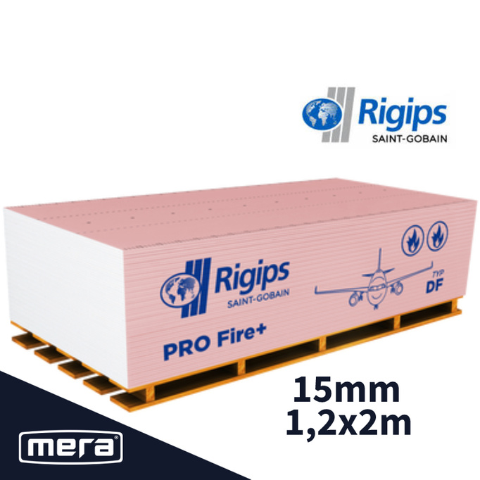 Rigips PRO Fire+ typ DF płyta gipsowa ogniochronna (GKF) 1200x2000x15mm - Kup teraz! | MERA Sklep