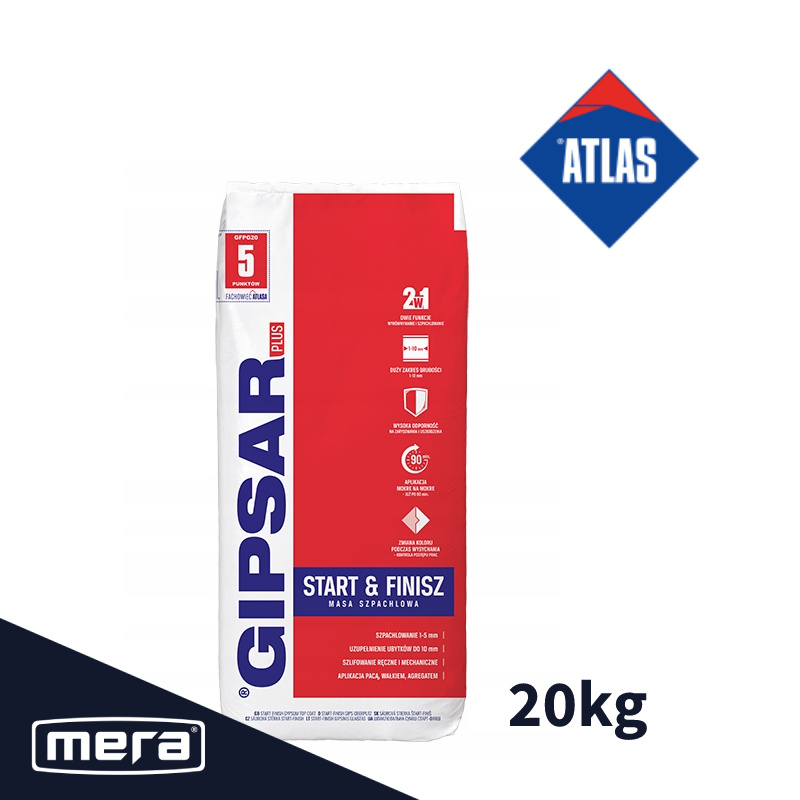 Atlas Gipsar Plus - gładź finiszowa 20kg - Kup teraz! | MERA Sklep