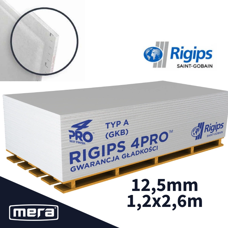 RIGIPS 4 PRO typ A płyta gipsowa (GKB) 1200x2600x12,5mm - Kup teraz! | MERA Sklep