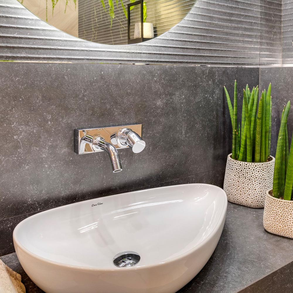 Umywalka nablatowa 61x41 cm biały połysk asymetryczna Zuma DESSI HOME ...