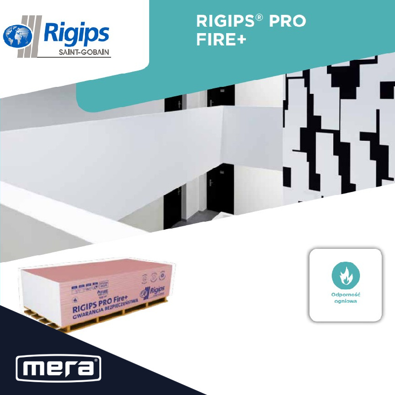 Rigips PRO Fire+ typ DF płyta gipsowa ogniochronna (GKF) 1200x2000x12,5mm - Kup teraz! | MERA Sklep